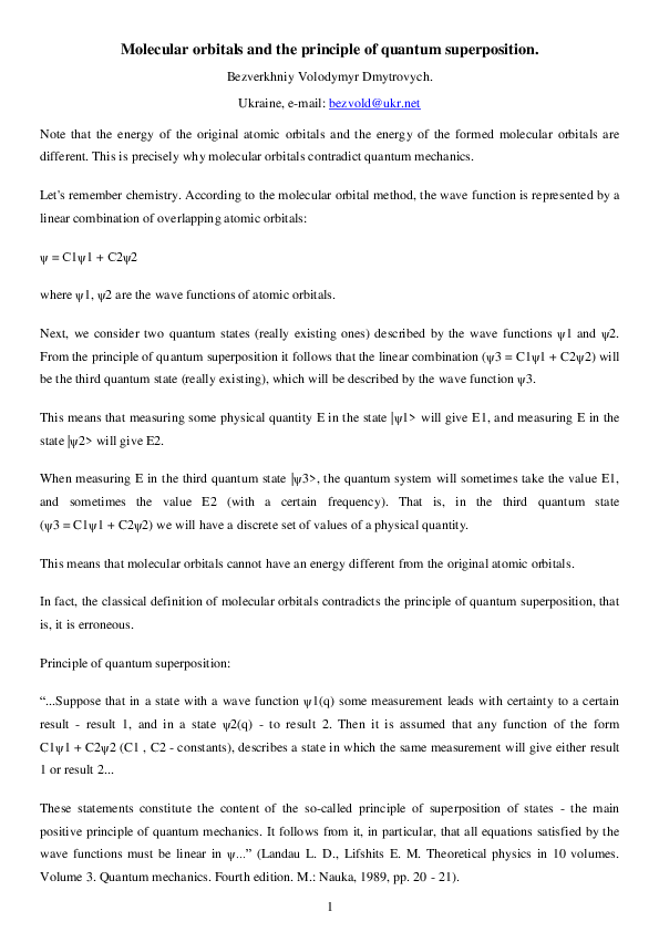 (PDF) Molecular orbitals and the principle of quantum superposition.