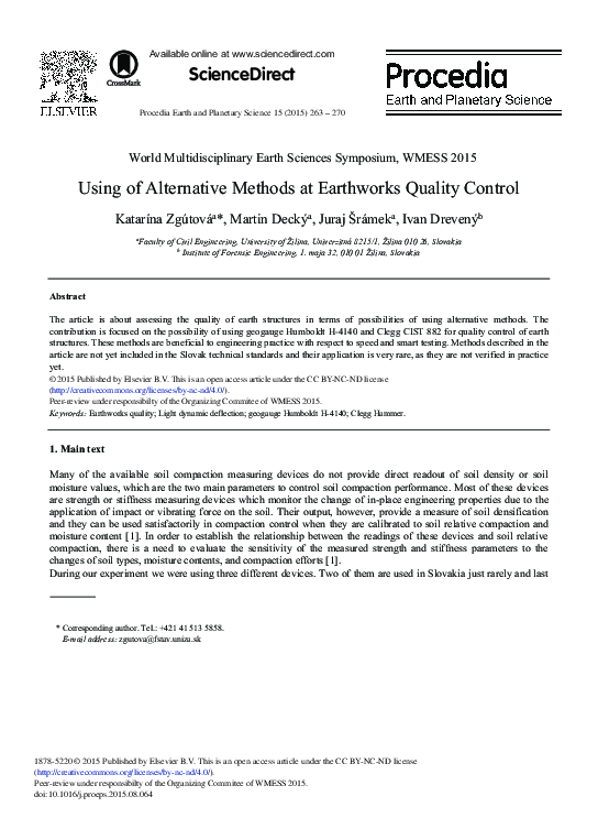 (PDF) Using of Alternative Methods at Earthworks Quality Control