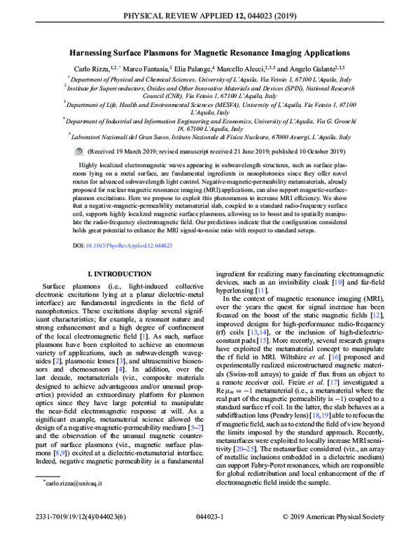 (PDF) Harnessing Surface Plasmons for Magnetic Resonance Imaging ...