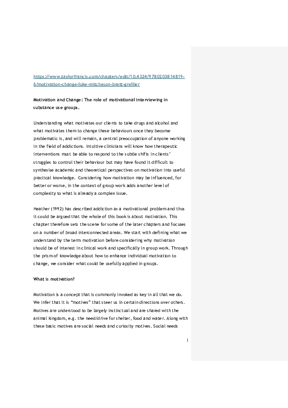 (PDF) Motivation and change: the role of motivational interviewing in ...