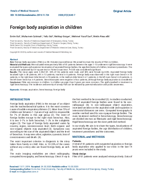(PDF) Foreign body aspiration in children