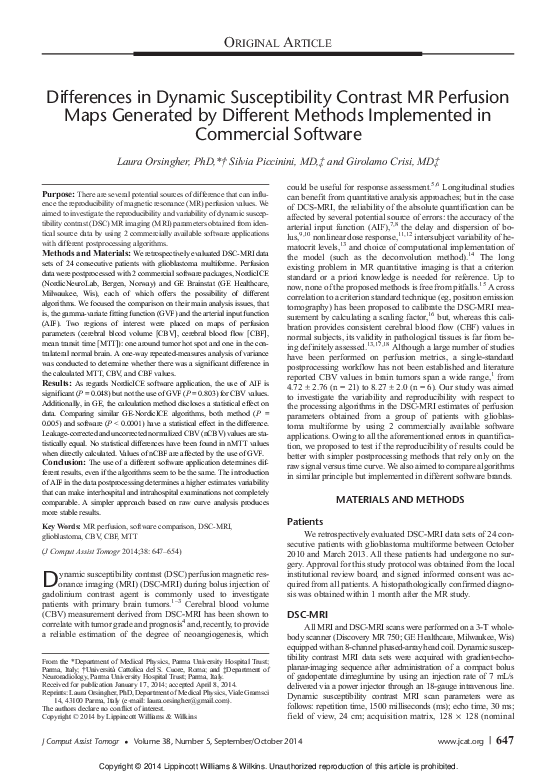 (PDF) Differences in dynamic susceptibility contrast MR perfusion maps ...