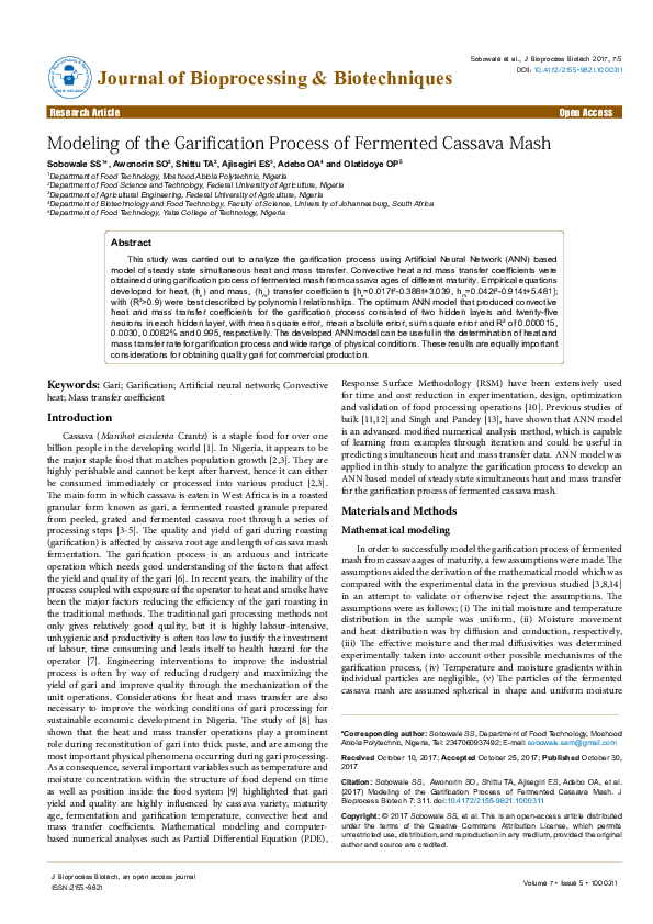 (PDF) Modeling of the Garification Process of Fermented Cassava Mash