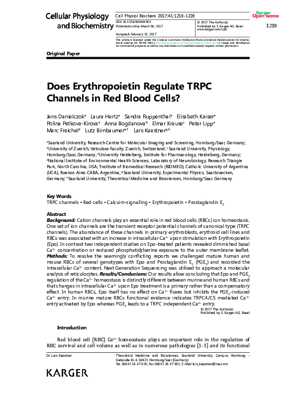 (PDF) Does Erythropoietin Regulate TRPC Channels in Red Blood Cells?