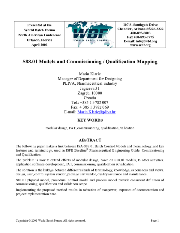 (PDF) S88.01 Models and Commissioning / Qualification Mapping