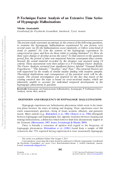 (PDF) P-Technique Factor Analysis of an extensive time series of hypnagogic hallucinations ...