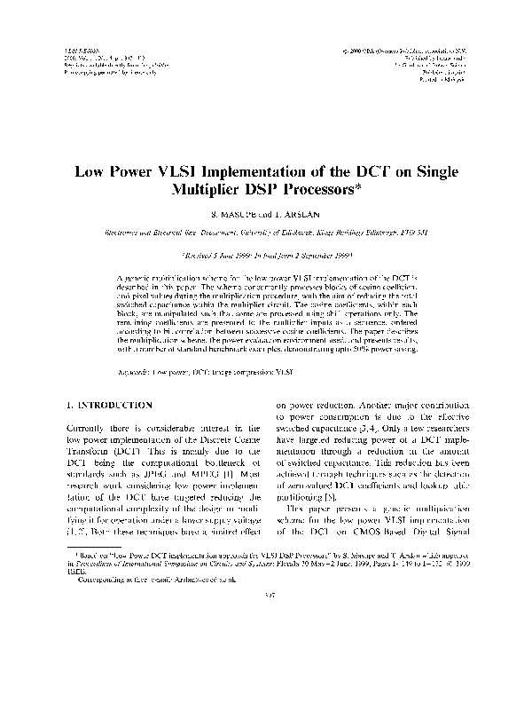 (PDF) Low Power VLSI Implementation of the DCT on Single Multiplier DSP Processors | S Masupe ...