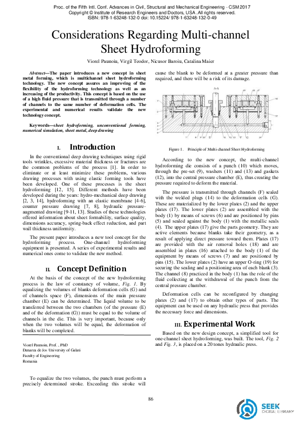 (PDF) Considerations Regarding Multi channel Sheet Hydroforming (PDF) Considerations Regarding Multi channel Sheet Hydroforming