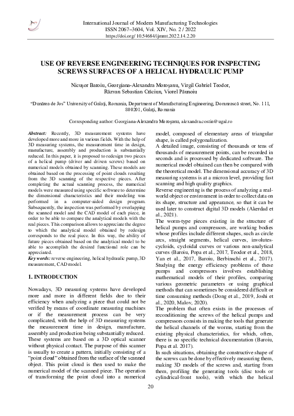 (PDF) Use of Reverse Engineering Techniques for Inspecting Screws Surfaces of a Helical ...