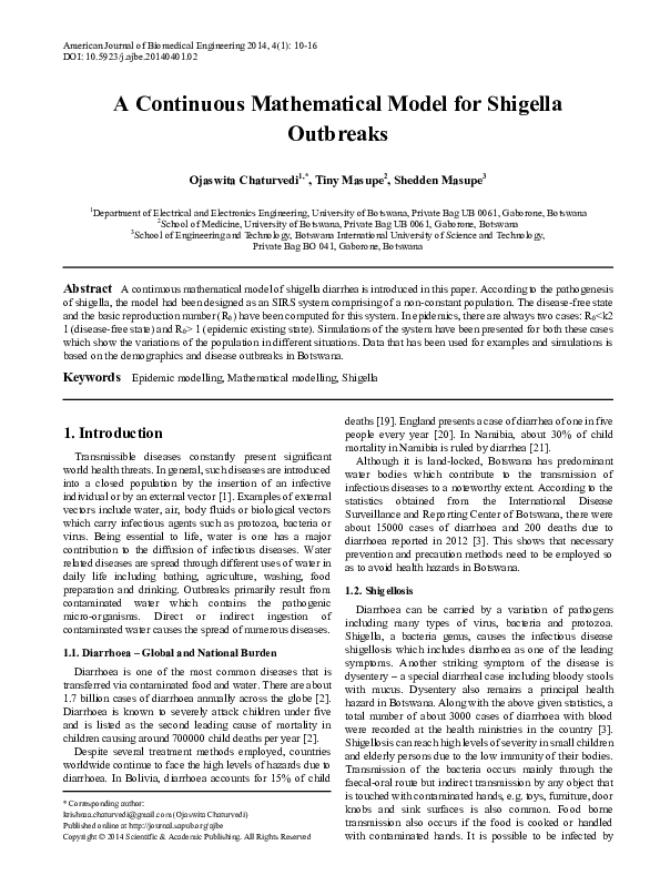 (PDF) A Continuous Mathematical Model For Shigella Outbreaks