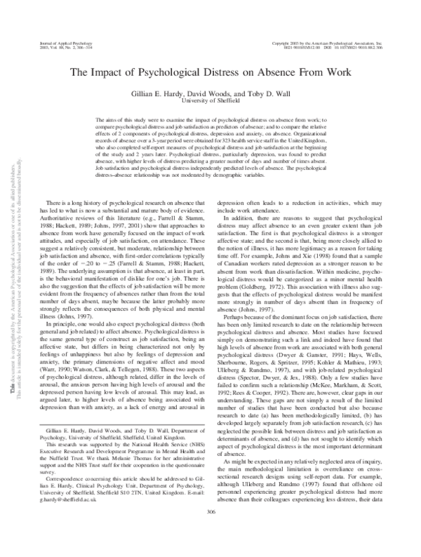 (PDF) The impact of psychological distress on absence from work