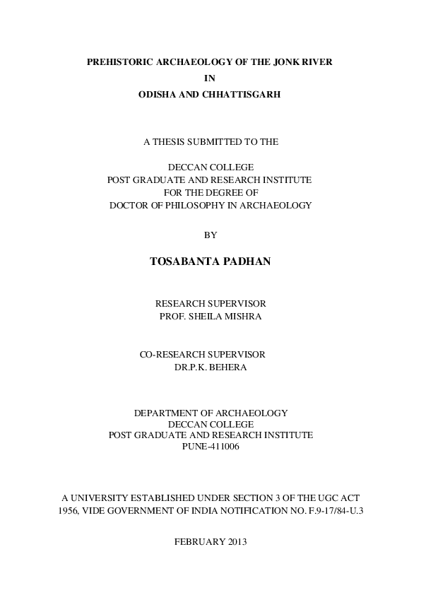 (PDF) Prehistoric archaeology of the jonk river in Odisha and Chhattisgarh