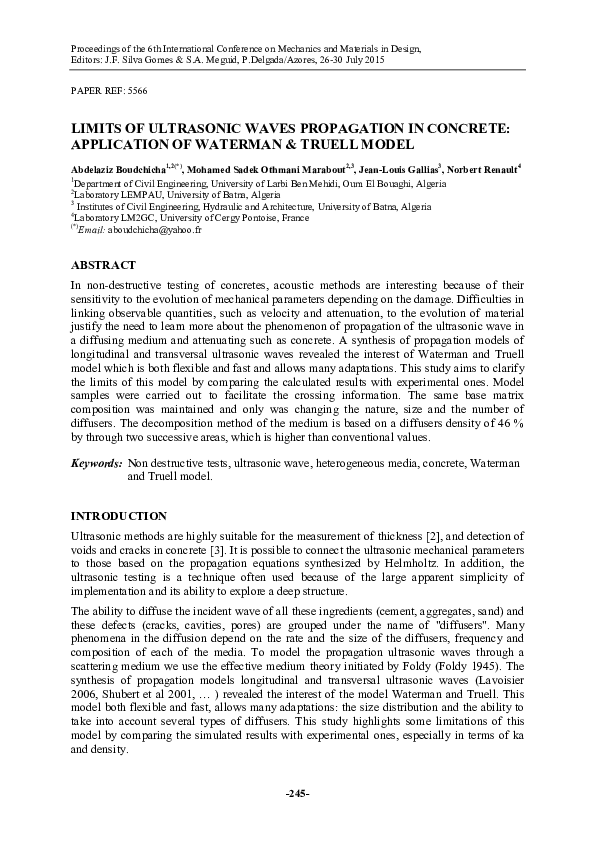 (PDF) Limits of Ultrasonic Waves Propagation in Concrete: Application of Waterman & Truell Model ...