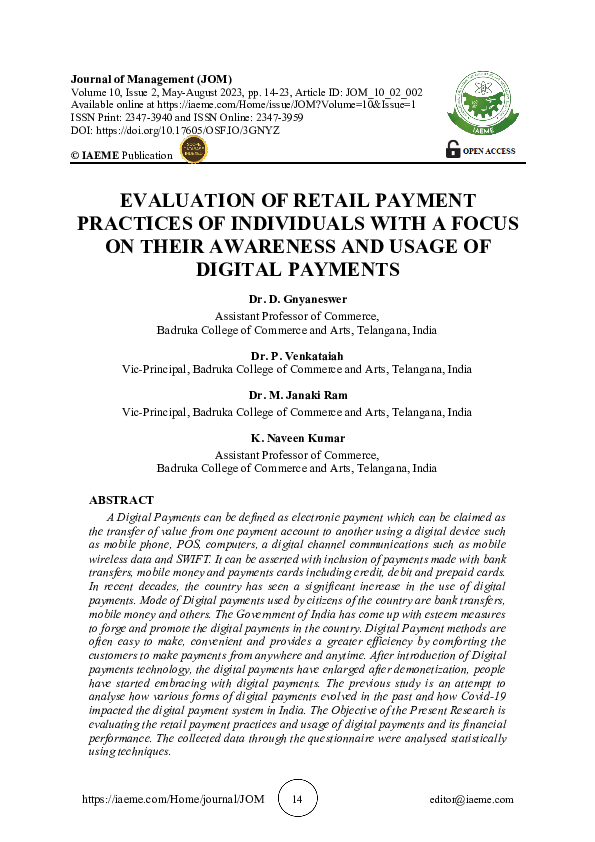 (PDF) EVALUATION OF RETAIL PAYMENT PRACTICES OF INDIVIDUALS WITH A ...