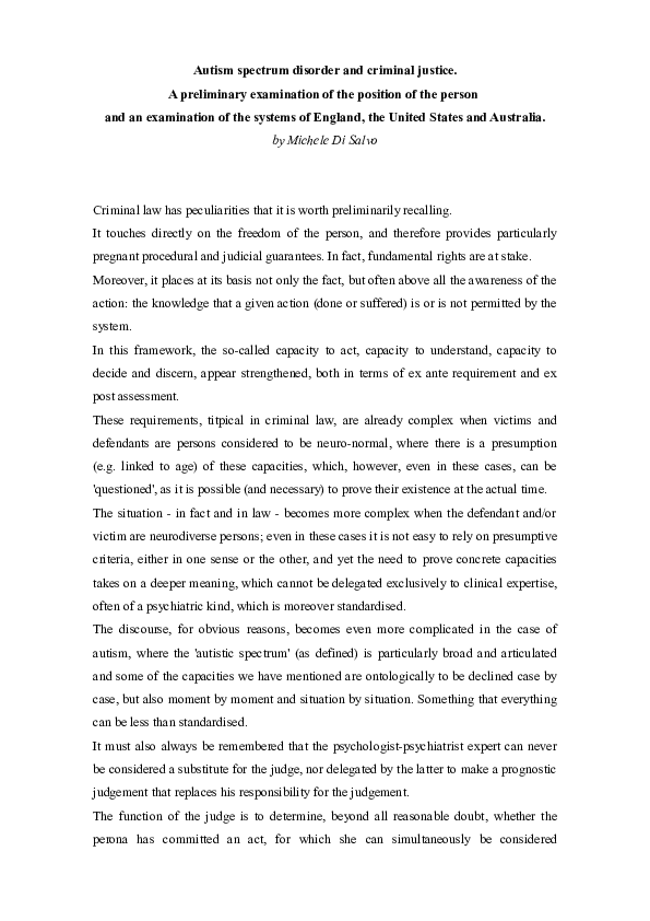(PDF) Autism spectrum disorder and criminal justice
