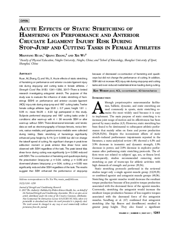 (PDF) Acute effects of static stretching of hamstring on performance ...