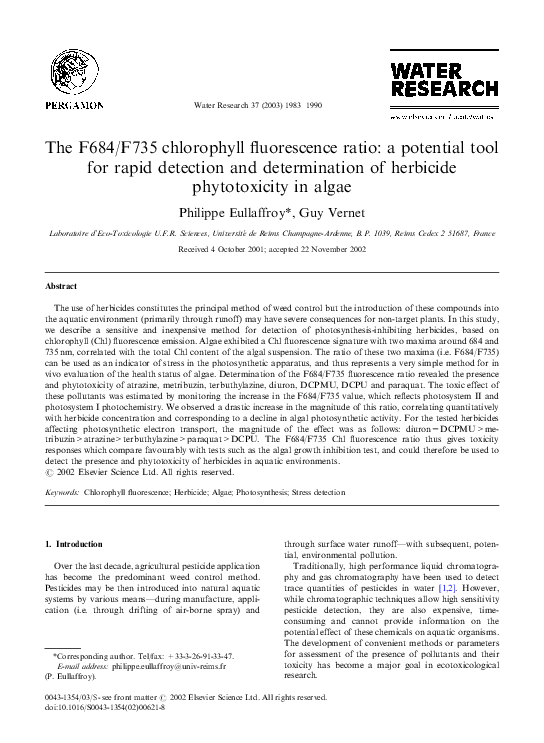 (PDF) The F684/F735 chlorophyll fluorescence ratio: a potential tool ...