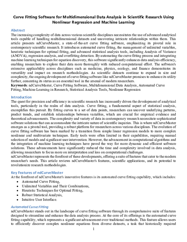 (PDF) Curve Fitting Software for Multidimensional Data Analysis in ...
