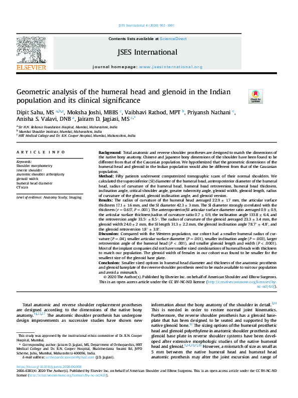 (PDF) Geometric analysis of the humeral head and glenoid in the Indian ...