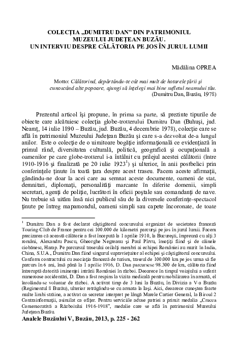 (PDF) COLECŢIA „DUMITRU DAN” DIN PATRIMONIUL MUZEULUI JUDEŢEAN BUZĂU ...