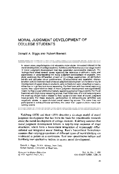 (PDF) Moral judgment development of college students