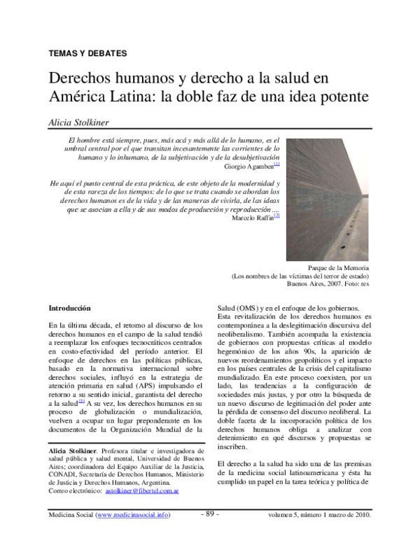 (PDF) Derechos humanos y derecho a la salud en América Latina: la doble faz de una idea potente