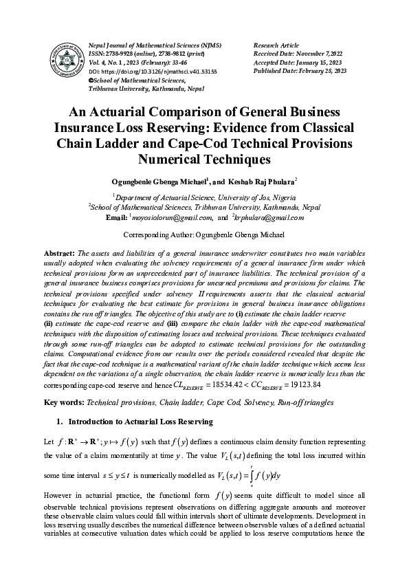 (PDF) An Actuarial Comparison of General Business Insurance Loss ...