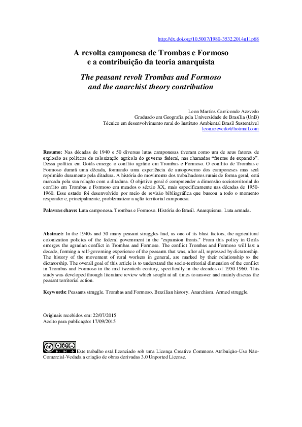 (PDF) A revolta camponesa de Trombas e Formoso e a contribuição da ...