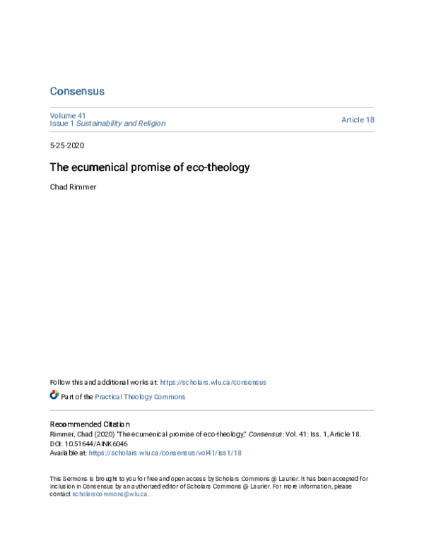 (PDF) The ecumenical promise of eco-theology