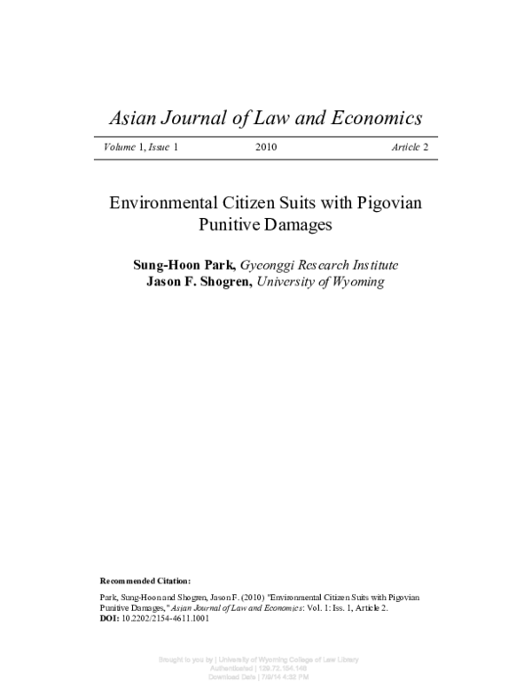 (PDF) Environmental Citizen Suits with Pigovian Punitive Damages