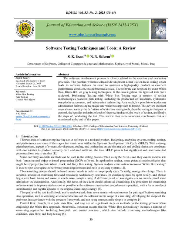 (PDF) Software Testing Techniques and Tools: A Review