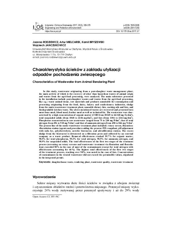 (PDF) Characteristics of Wastewater from Animal Rendering Plant