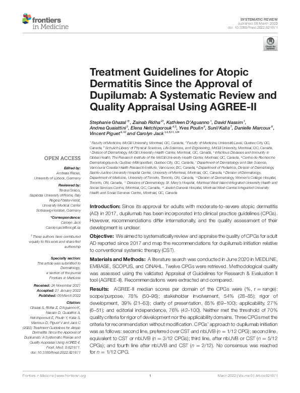 (PDF) Treatment Guidelines for Atopic Dermatitis Since the Approval of ...