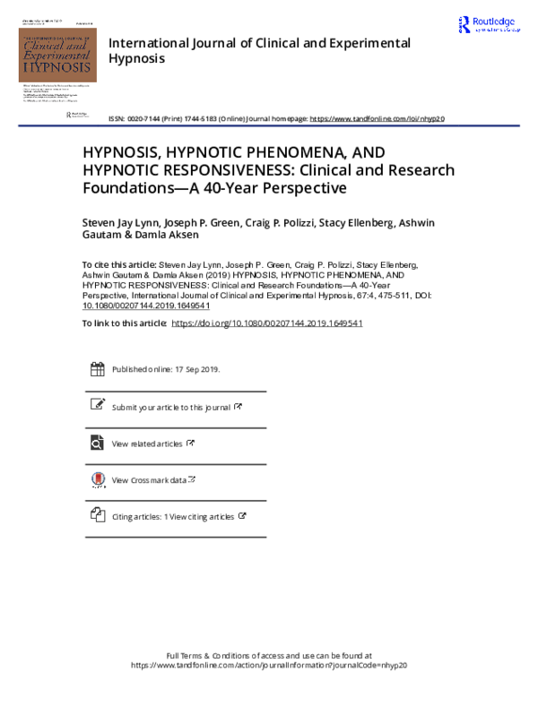 (PDF) Hypnosis, Hypnotic Phenomena, and Hypnotic Responsiveness ...