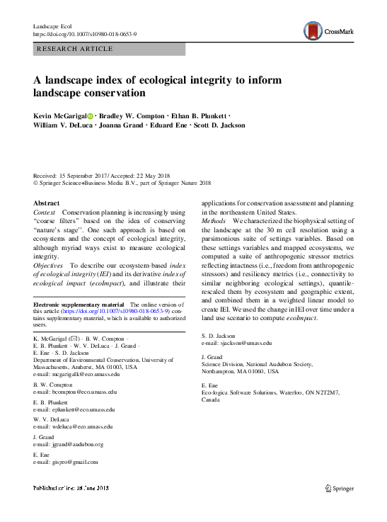 (PDF) A landscape index of ecological integrity to inform landscape ...