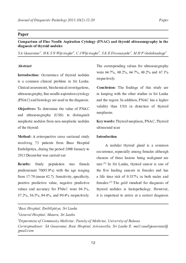 (PDF) Comparison of Fine Needle Aspiration Cytology (FNAC) and thyroid ultrasonography in the ...