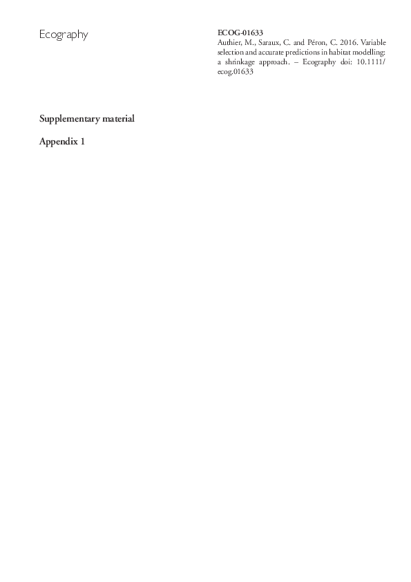 Pdf Variable Selection And Accurate Predictions In Habitat Modelling A Shrinkage Approach