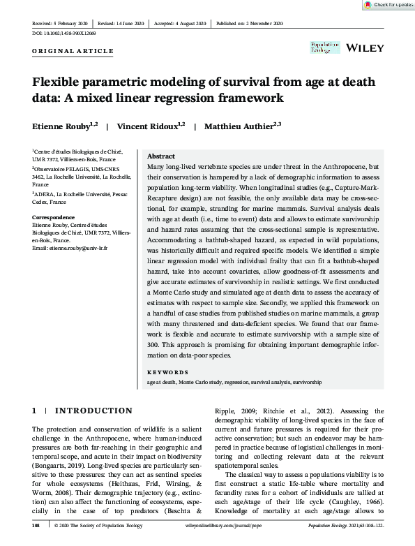 (PDF) Flexible parametric modeling of survival from age at death data: A mixed linear regression ...