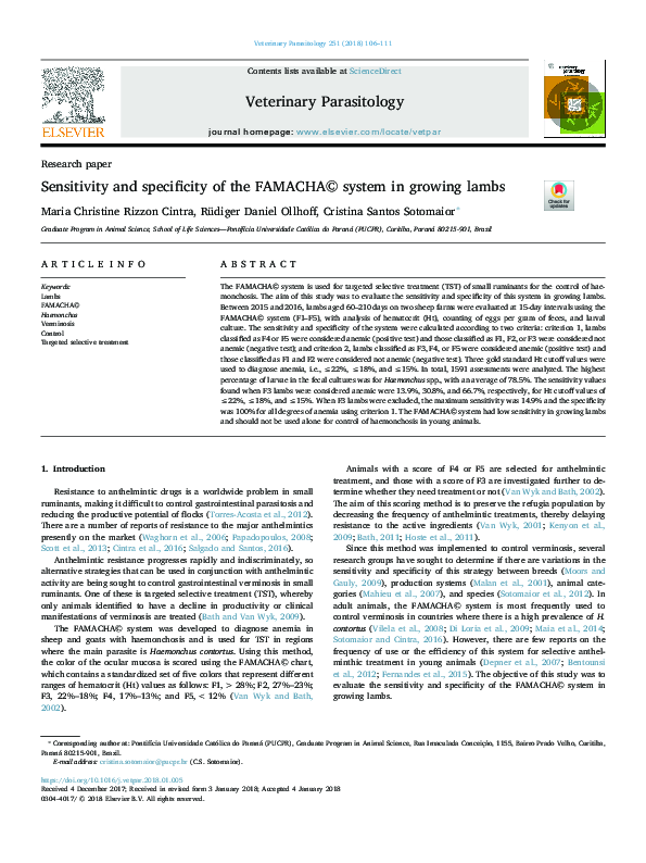 (PDF) Sensitivity and specificity of the FAMACHA© system in tropical hair sheep