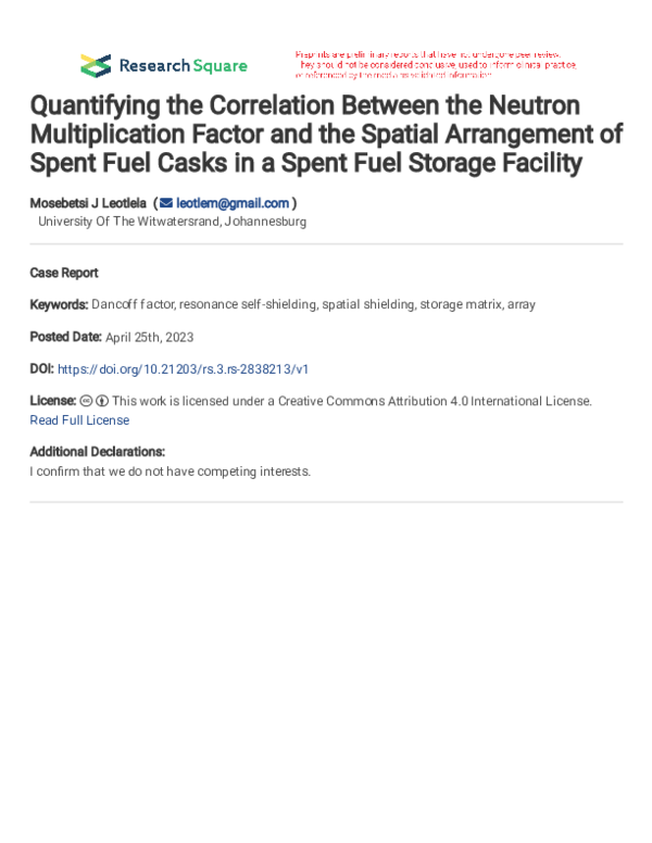 (PDF) Quantifying the Correlation between the Neutron Multiplication ...