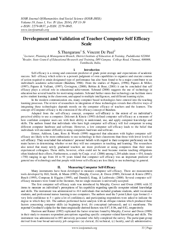 (PDF) Development and Validation of Teacher Computer Self Efficacy Scale