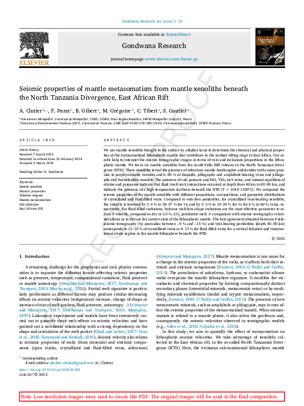 (PDF) Seismic properties of mantle metasomatism from mantle xenoliths beneath the North Tanzania ...