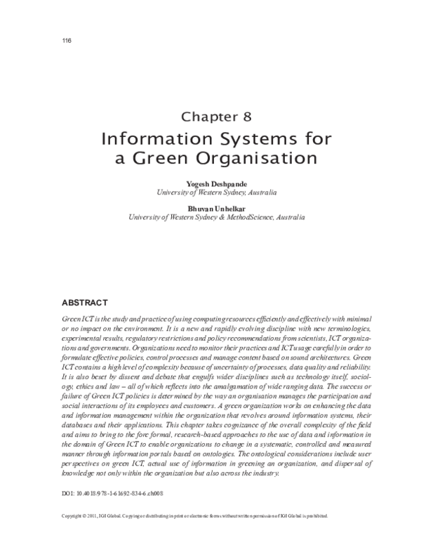 (PDF) Information Systems for a Green Organisation