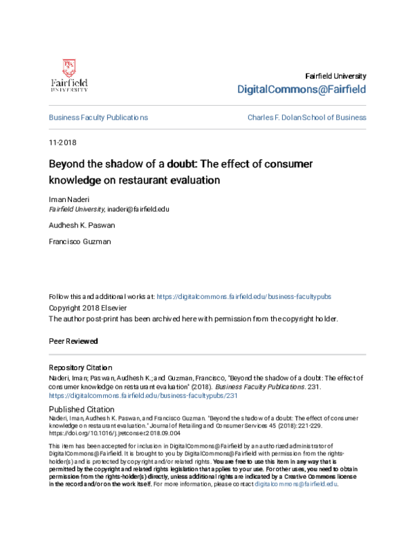 (PDF) Beyond the shadow of a doubt: The effect of consumer knowledge on restaurant evaluation