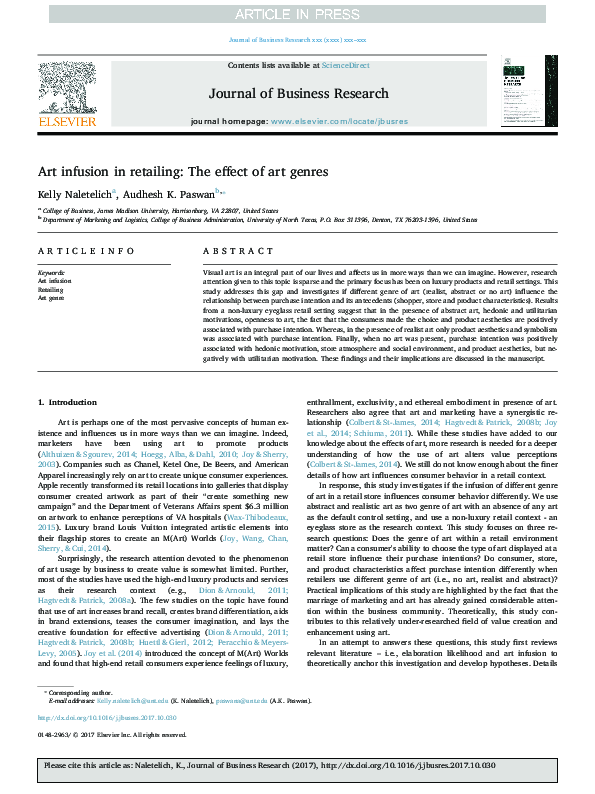 Art infusion in retailing: The effect of art genres