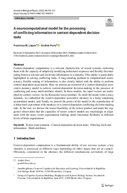 (PDF) A neurocomputational model for the processing of conflicting ...