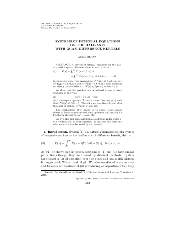 (PDF) Systems of Integral Equations of the Half-Axis with Quasi ...