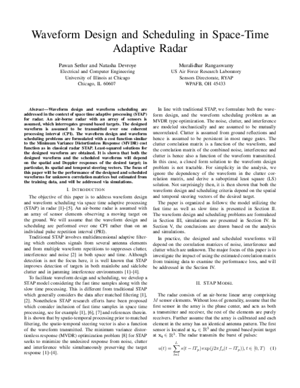 (PDF) Waveform design and scheduling in space-time adaptive radar