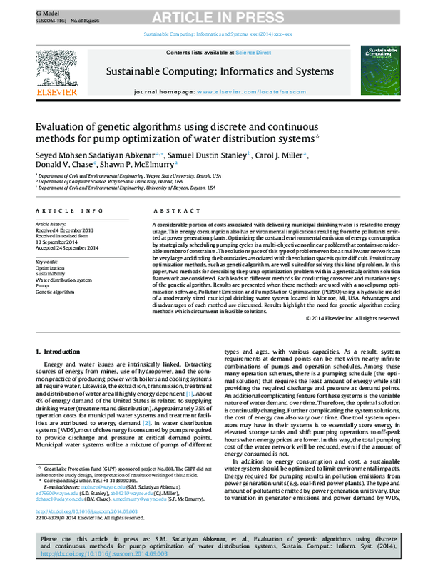 (PDF) Evaluation of genetic algorithms using discrete and continuous methods for pump ...