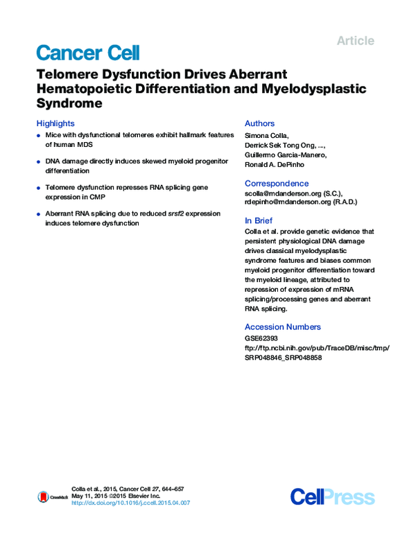 (PDF) Telomere dysfunction drives aberrant hematopoietic ...